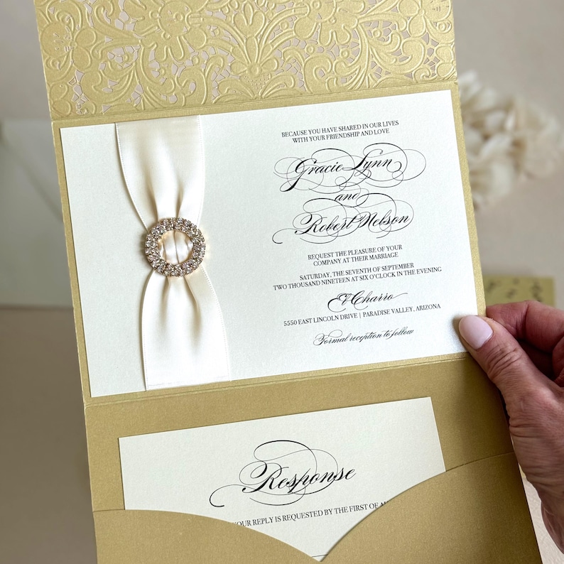 Gold Custom Wedding Invitation Suite Laser Cut Elegant Wedding Invite ...