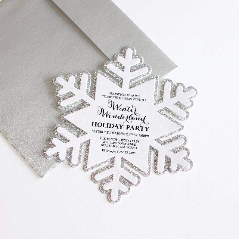 Christmas Party Invitation Winter Wonderland Invite Snowflake Silver ...