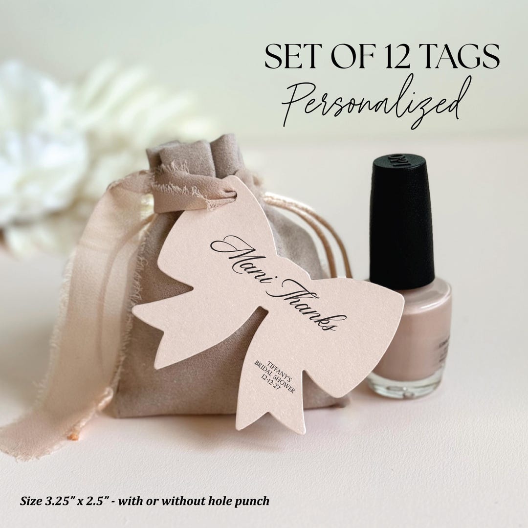 Nail Polish Favor Tag for Bridal Shower Blush Bow Pink Mani Thanks ...