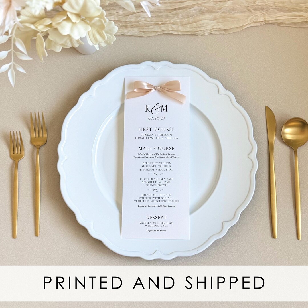 Coquette Wedding Menu Printed Wedding Menu With Bow Table Decor ...