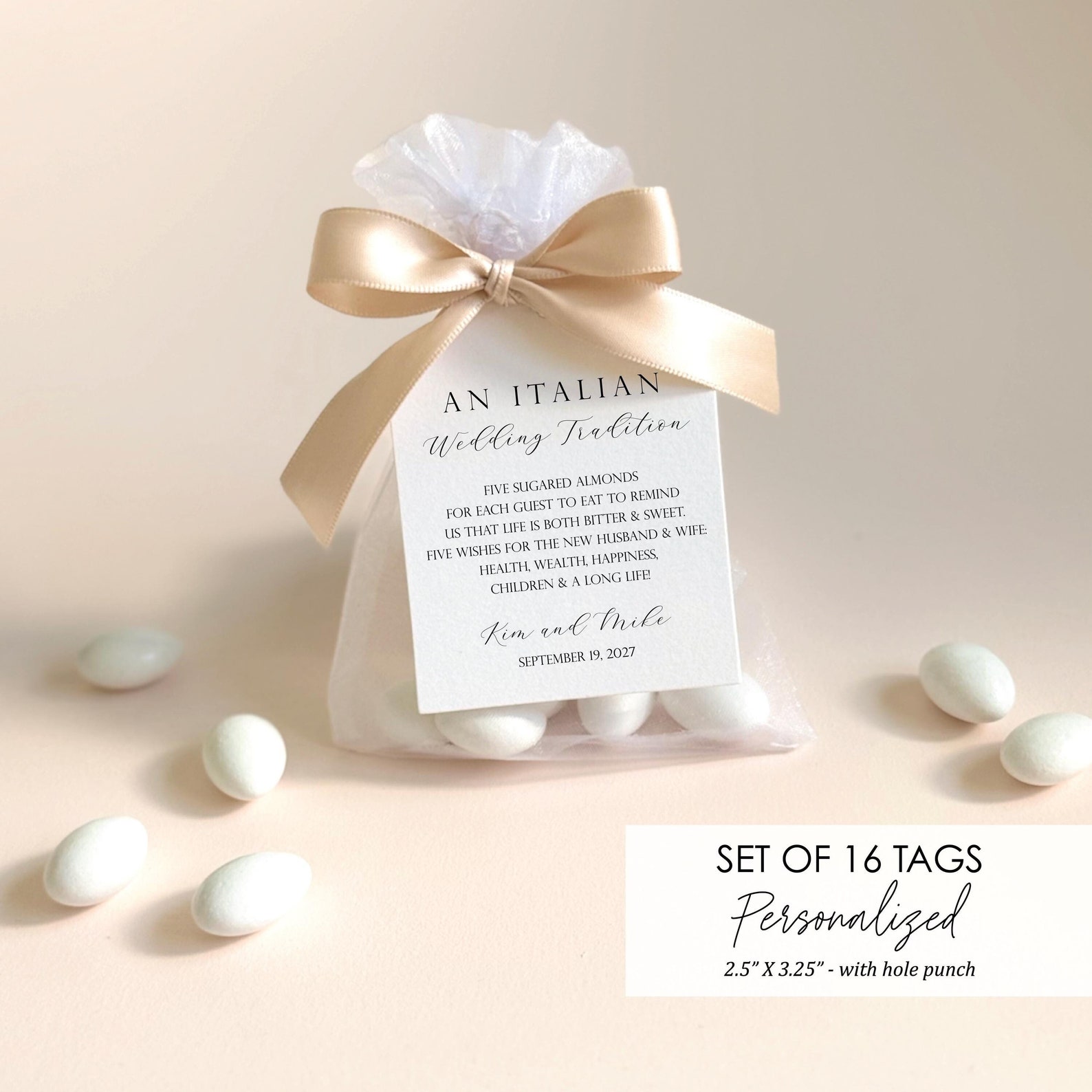 Custom Jordan Almond Wedding Favor Tag Printed Italian Tradition Gift ...