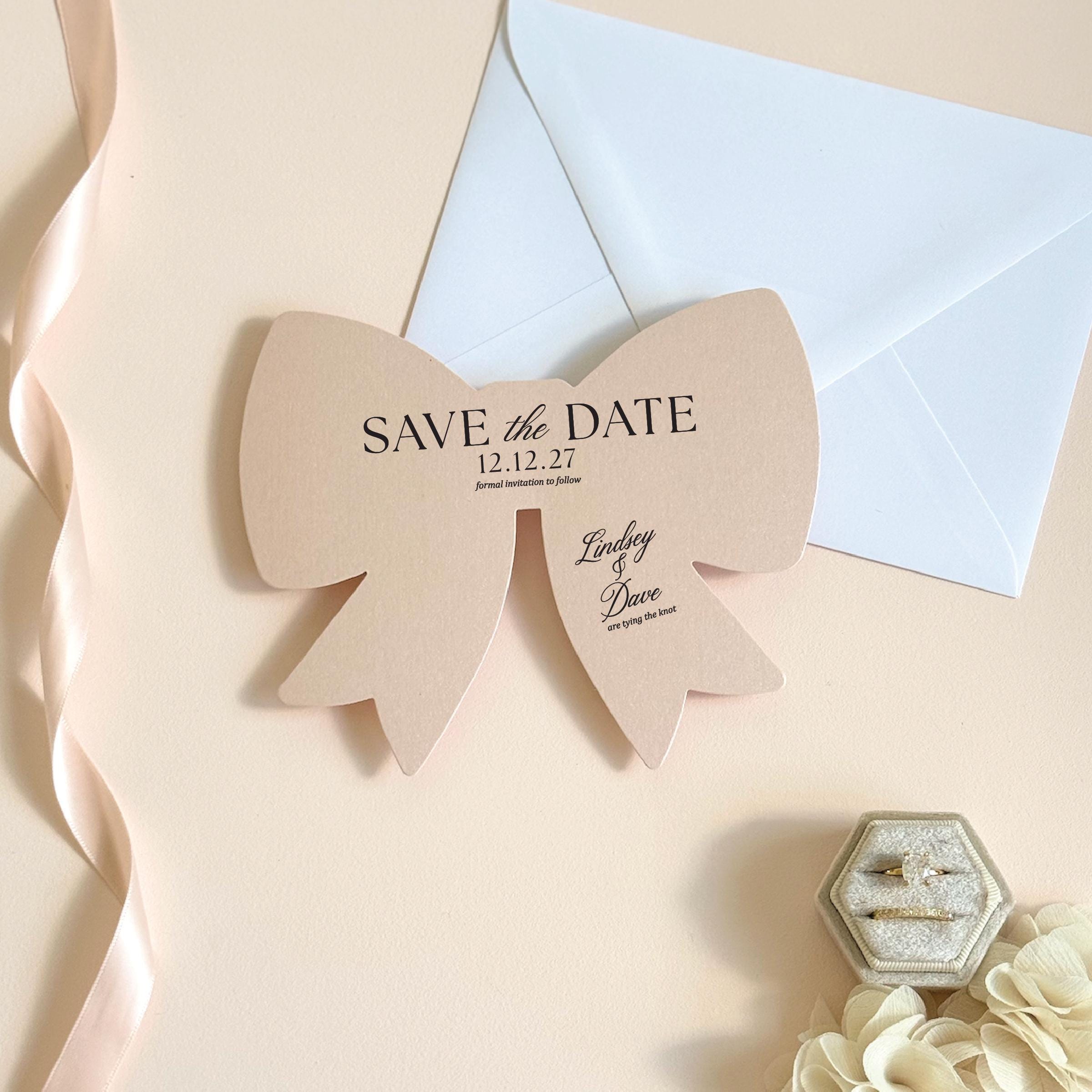 Bow Shape Save the Date for Wedding Coquette Theme Printed Bow Save the ...