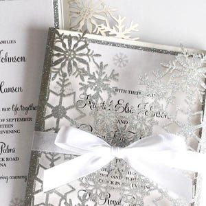 Winter Wedding Invitation Silver Glitter Snowflake Invitation Elegant ...