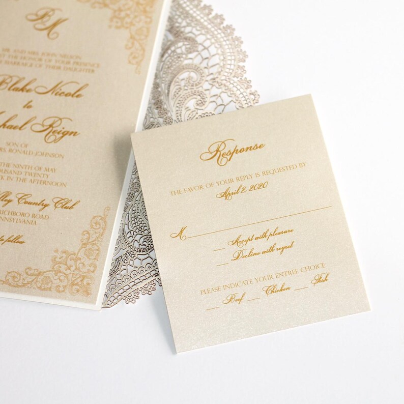 Gold and Ivory Wedding Invitation Set Victorian Lace Wedding Invitation ...