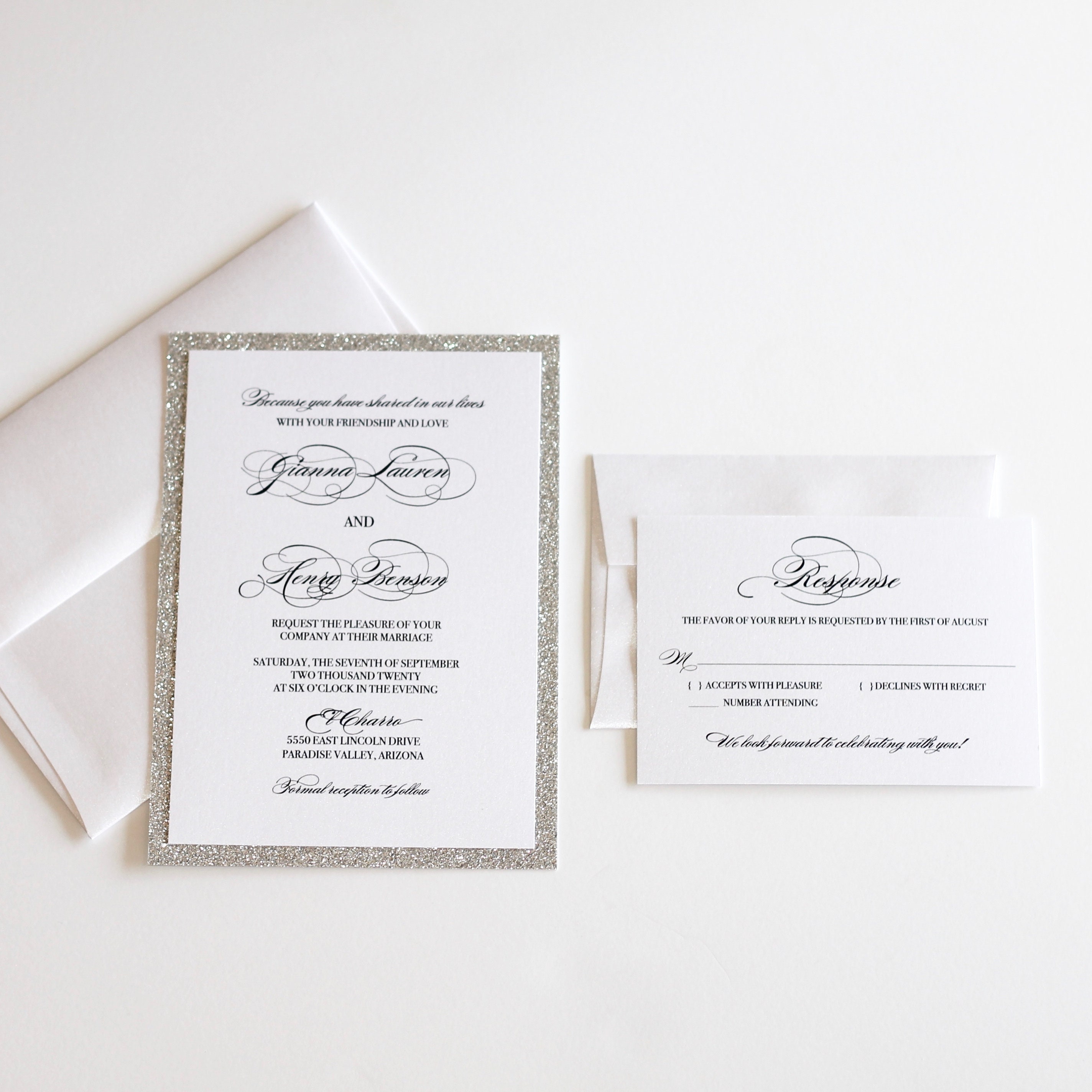 Silver Glitter Wedding Invitation Modern Wedding Elegant | Etsy