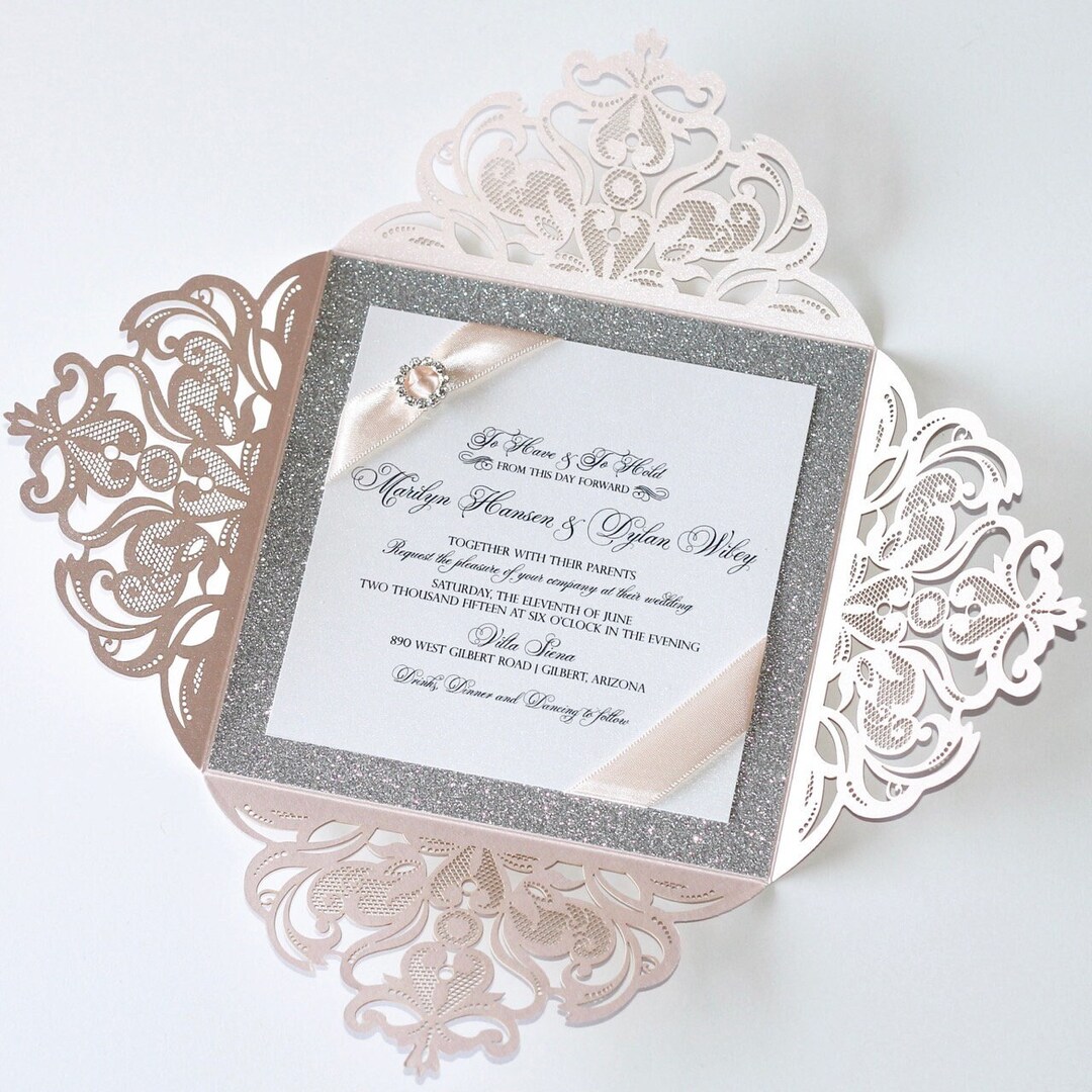Luxury Bling Wedding Invitation Blush Pink Custom Elegant Wedding ...