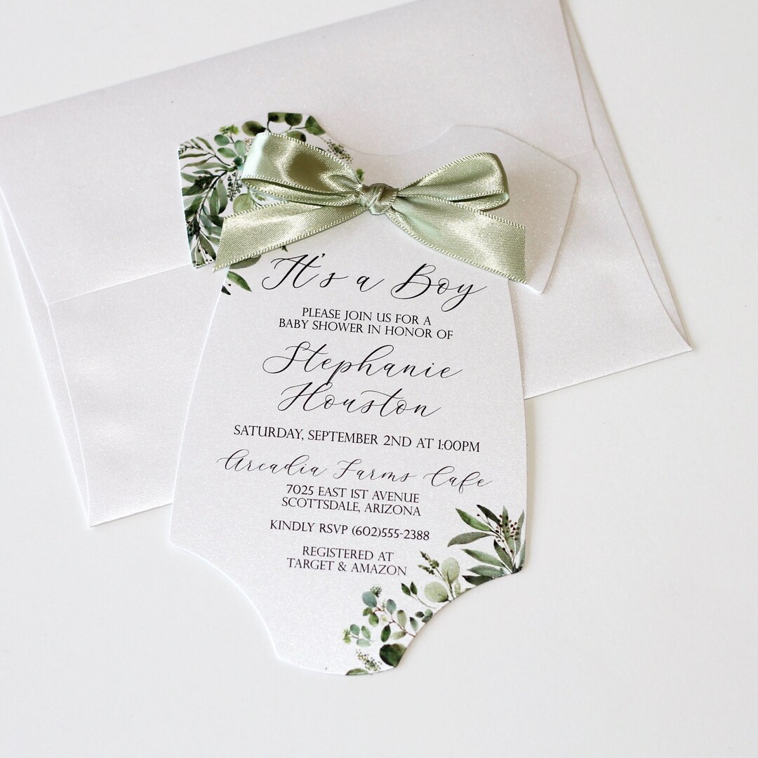 Boy Baby Shower Invitation Gender Neutral Bow Baby Shower Invite Green ...