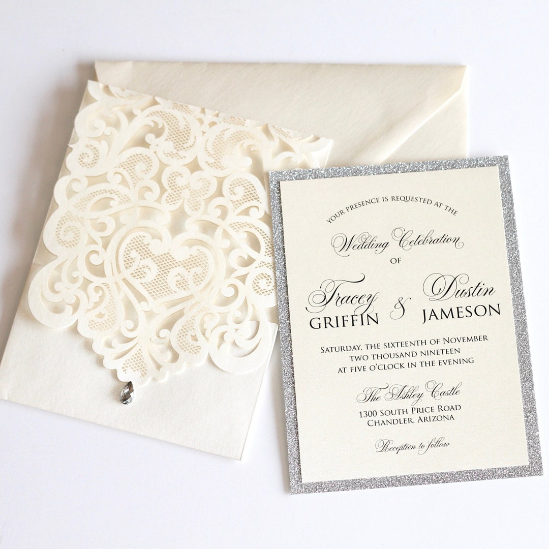 Custom Wedding Invitation Suite Ivory Lace Wedding Invitation Elegant ...
