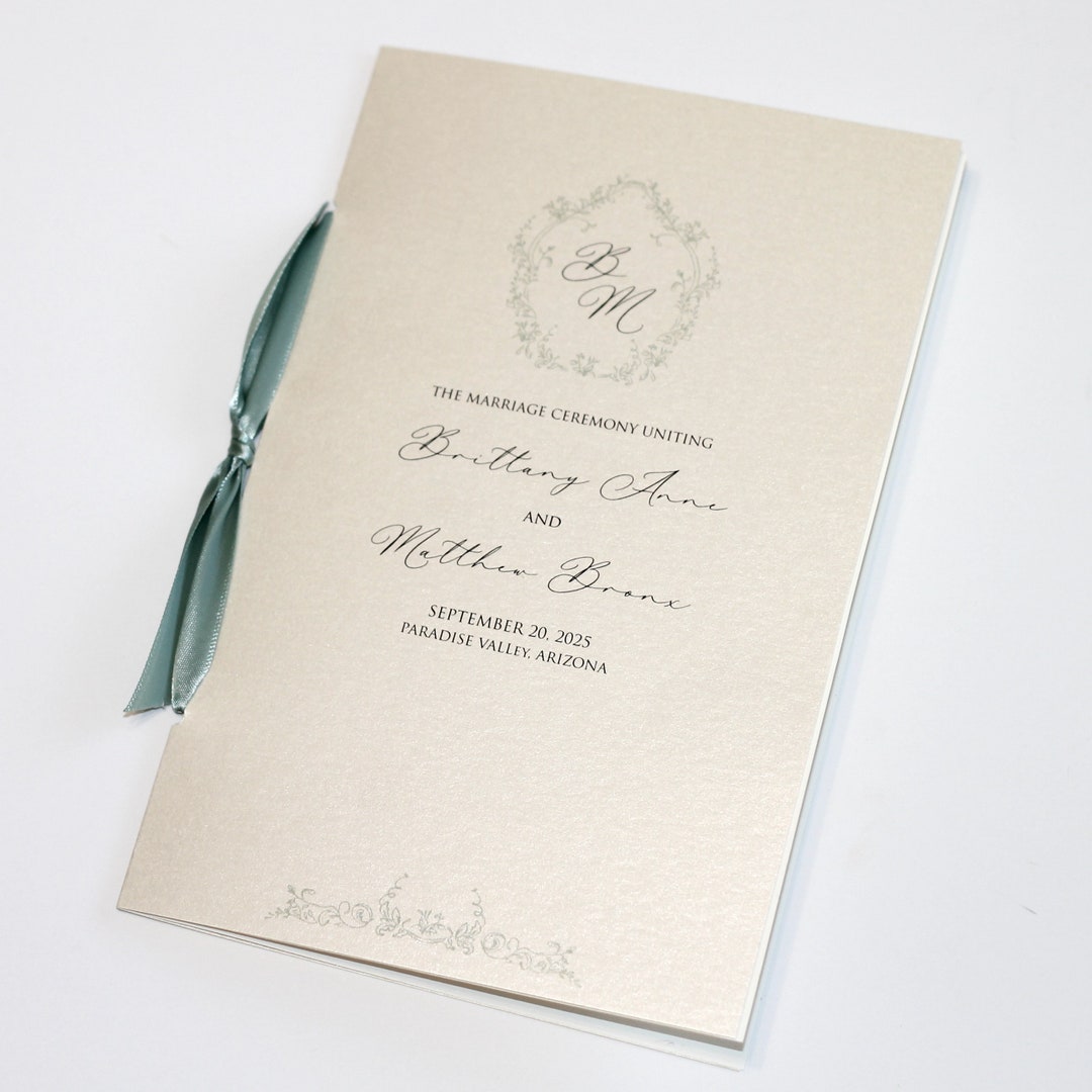 Sage Green Vintage Wedding Program Elegant Wedding Program Ivory Ceremony Program Order of ...