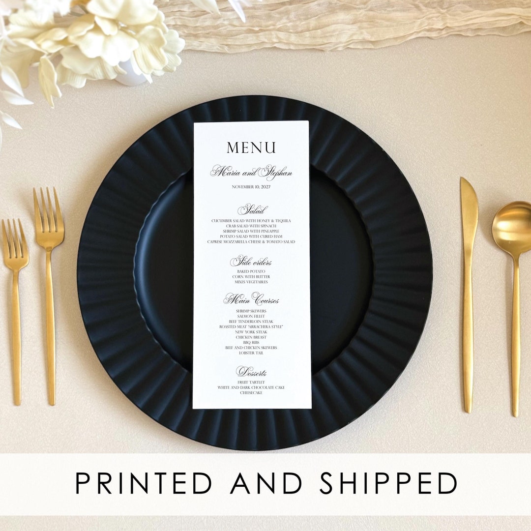 Printed Menu Card for Wedding Reception Table Decor Menu Personalized ...