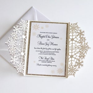 Winter Wedding Invitation Snowflake Wedding Invite Elegant Wedding Gold ...