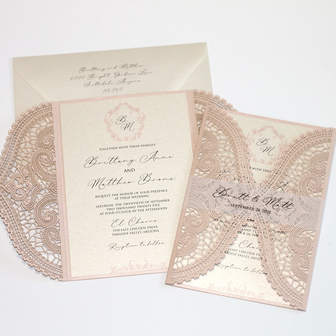 Rose Gold Wedding Invitation, Elegant Lace Invitation, Laser Cut ...