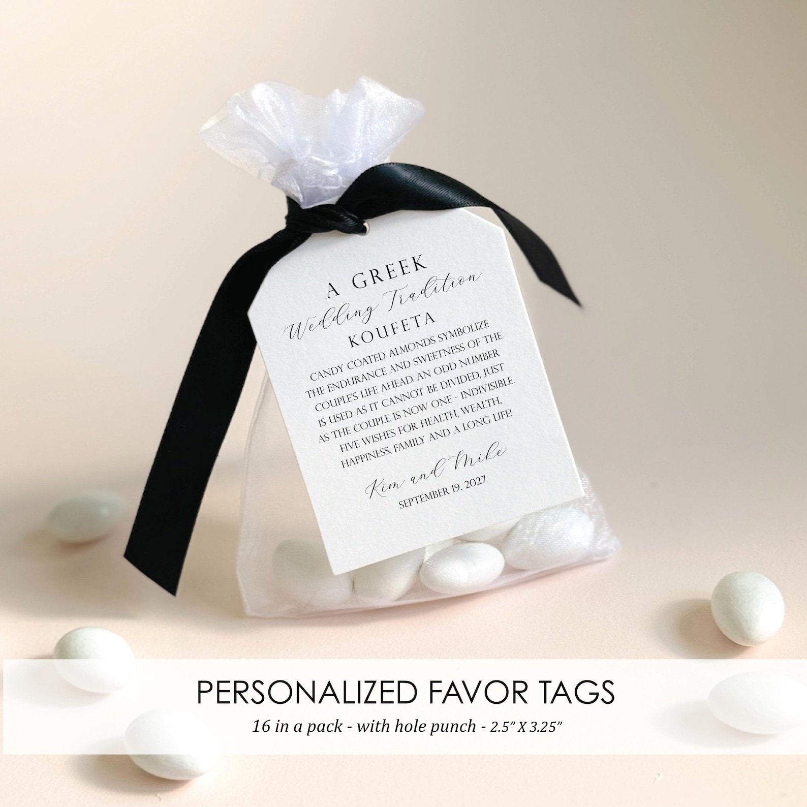Greek Jordan Almond Tag Wedding Favor Tag Printed Personalized Gift Tag ...