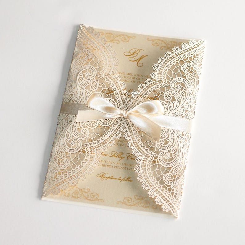 Gold and Ivory Wedding Invitation Set Victorian Lace Wedding Invitation ...