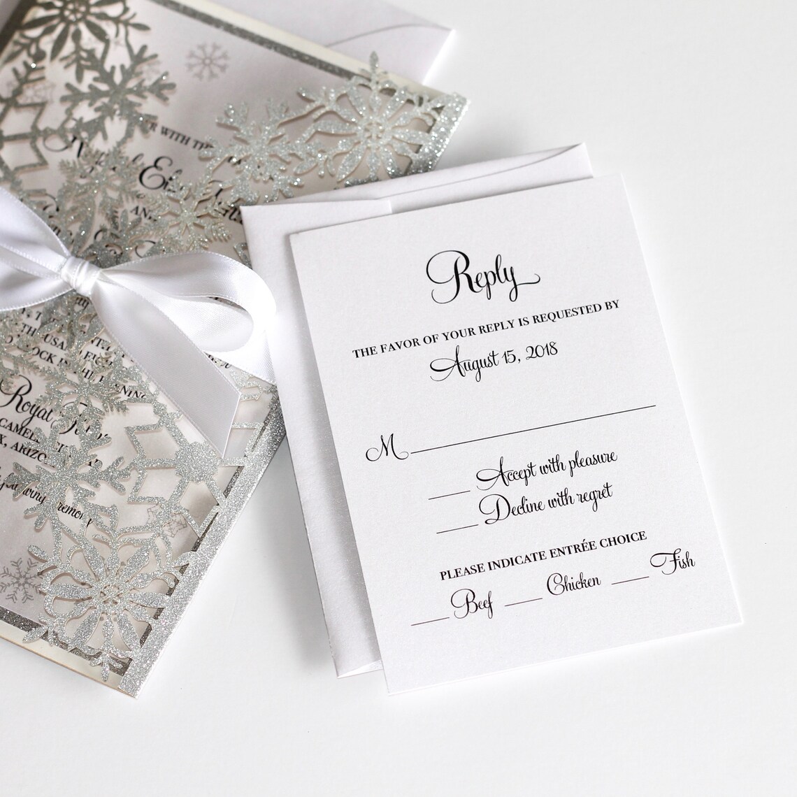 Snowflake Wedding Invitation Winter Theme Wedding Invite Elegant ...