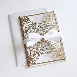 Winter Wedding Invitation Snowflake Wedding Invite Elegant Wedding Gold ...