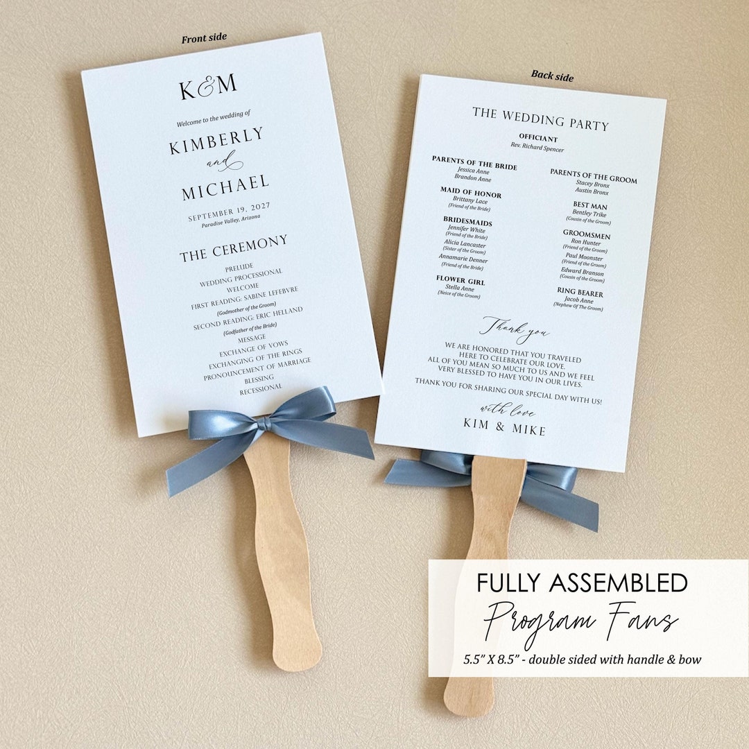 Modern Wedding Program Fan Printed Elegant Wedding Ceremony Fan Custom ...