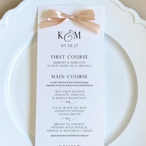 Coquette Wedding Menu Printed Wedding Menu With Bow Table Decor ...