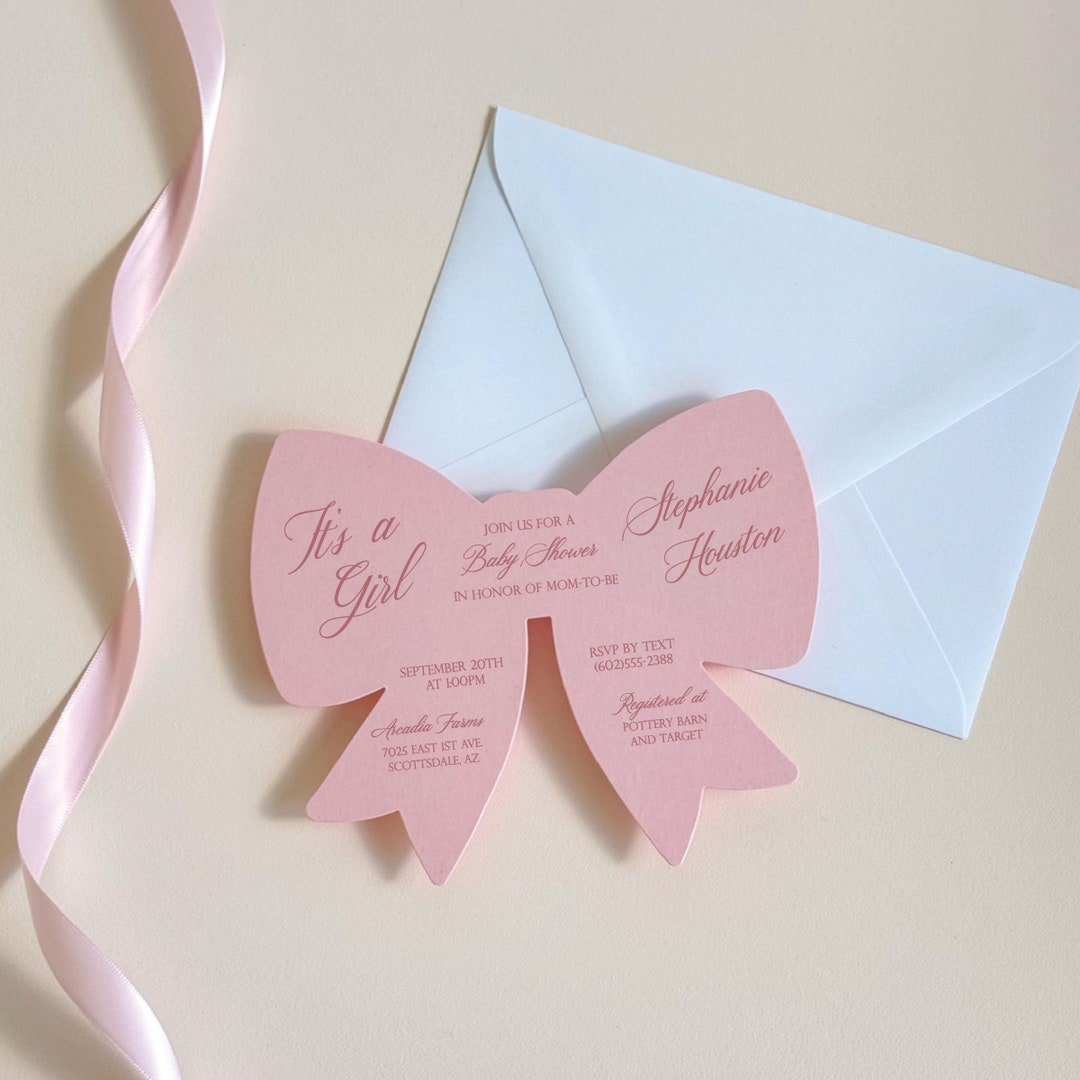 Pink Bow Baby Shower Invitation for Girl Baby Shower Invite Coquette ...