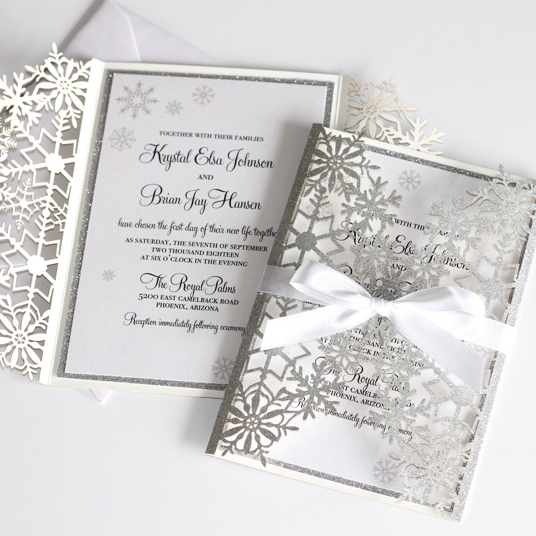 Winter Wedding Invitation Silver Glitter Snowflake Invitation Elegant ...