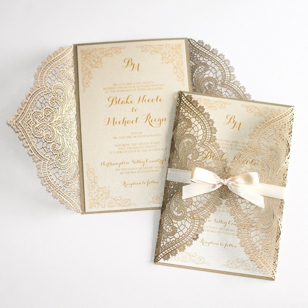 Gold and Ivory Wedding Invitation Set Gold Lace Wedding Invitation ...