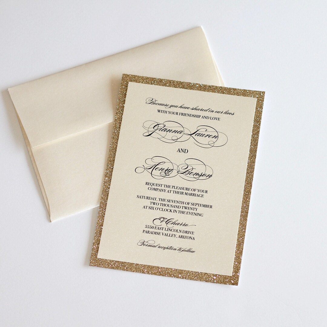 Gold Glitter Wedding Invitation Modern Wedding Card Elegant Wedding ...