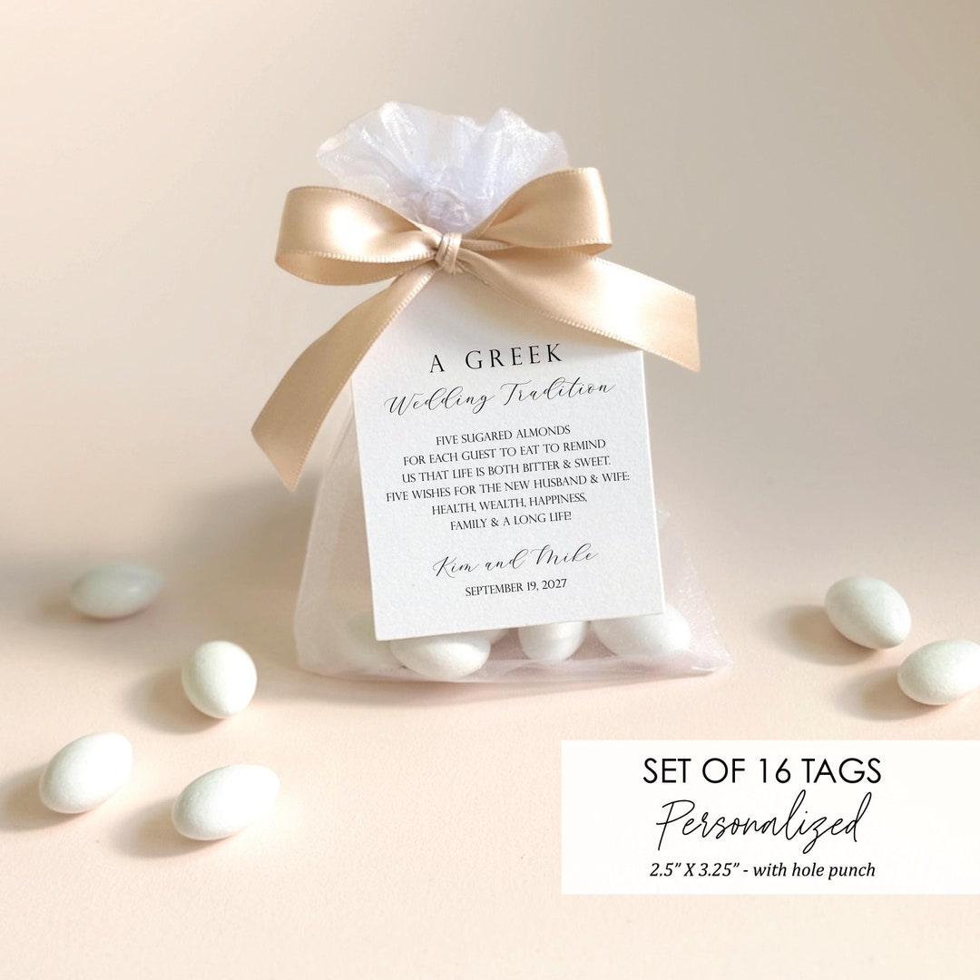 Greek Jordan Almond Tag Wedding Favor Tag Printed Personalized Gift Tag ...