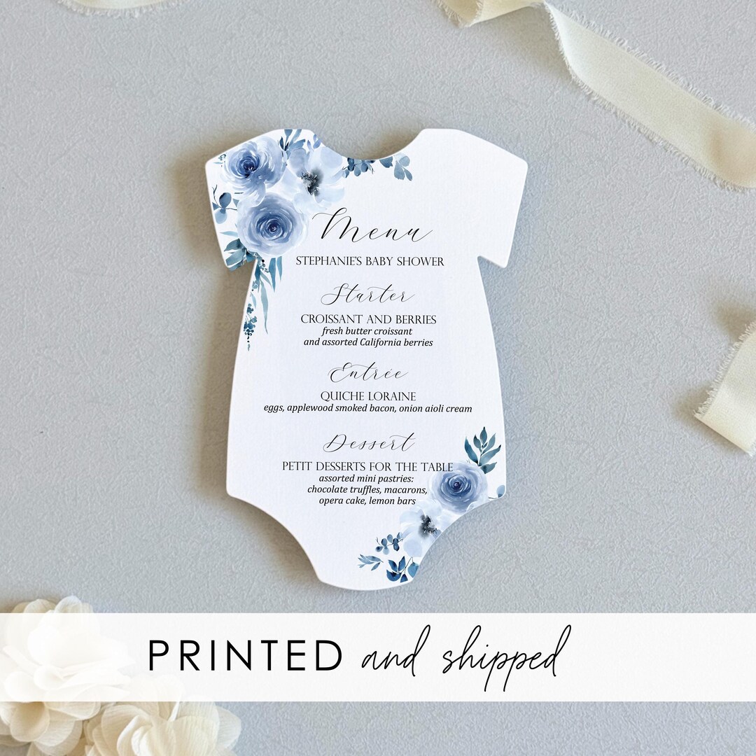 Baby Shower Menu Card Blue Floral Menu for Boy Baby Shower Table Decor ...