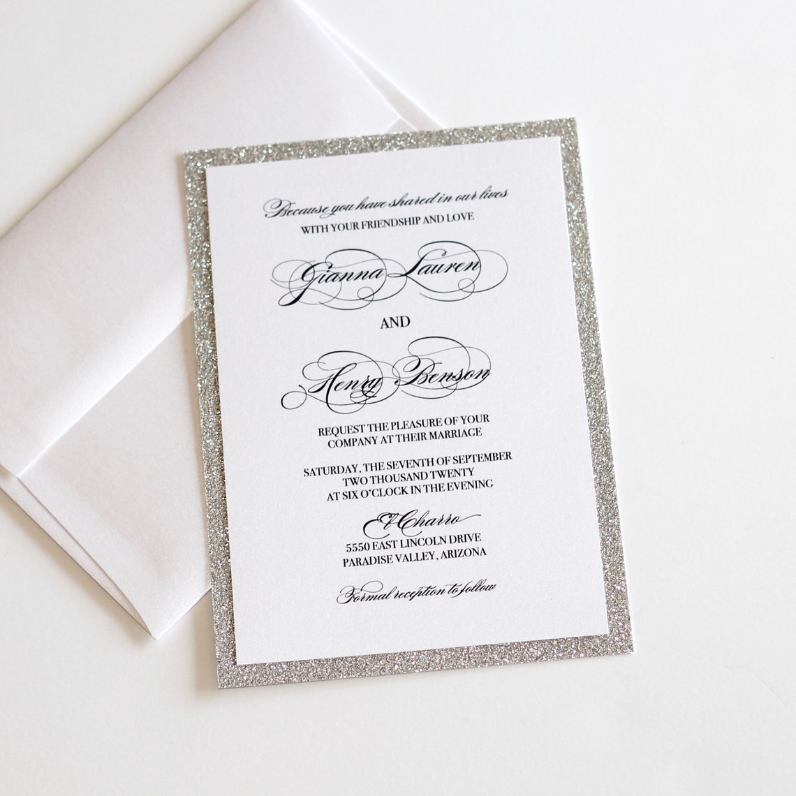 Silver Glitter Wedding Invitation Modern Wedding Elegant - Etsy