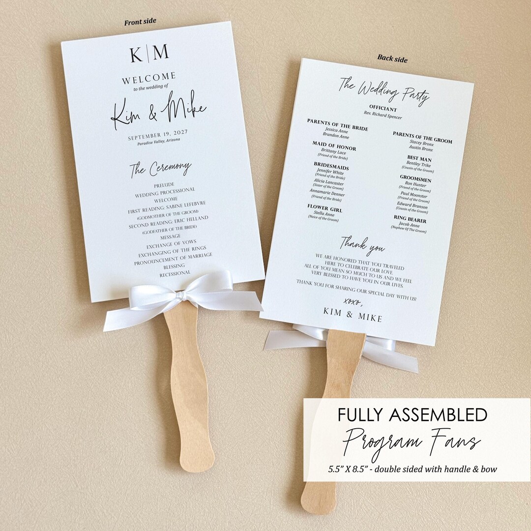 PRINTED Wedding Program Fan Modern Wedding Ceremony Fan Custom Order of ...