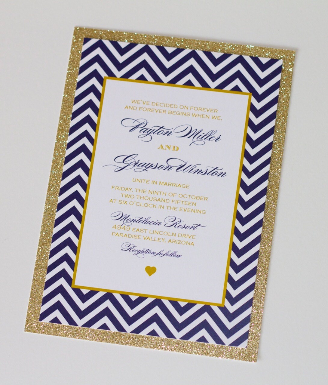 Payton Chevron Glitter Wedding Invitation Navy Blue White - Etsy