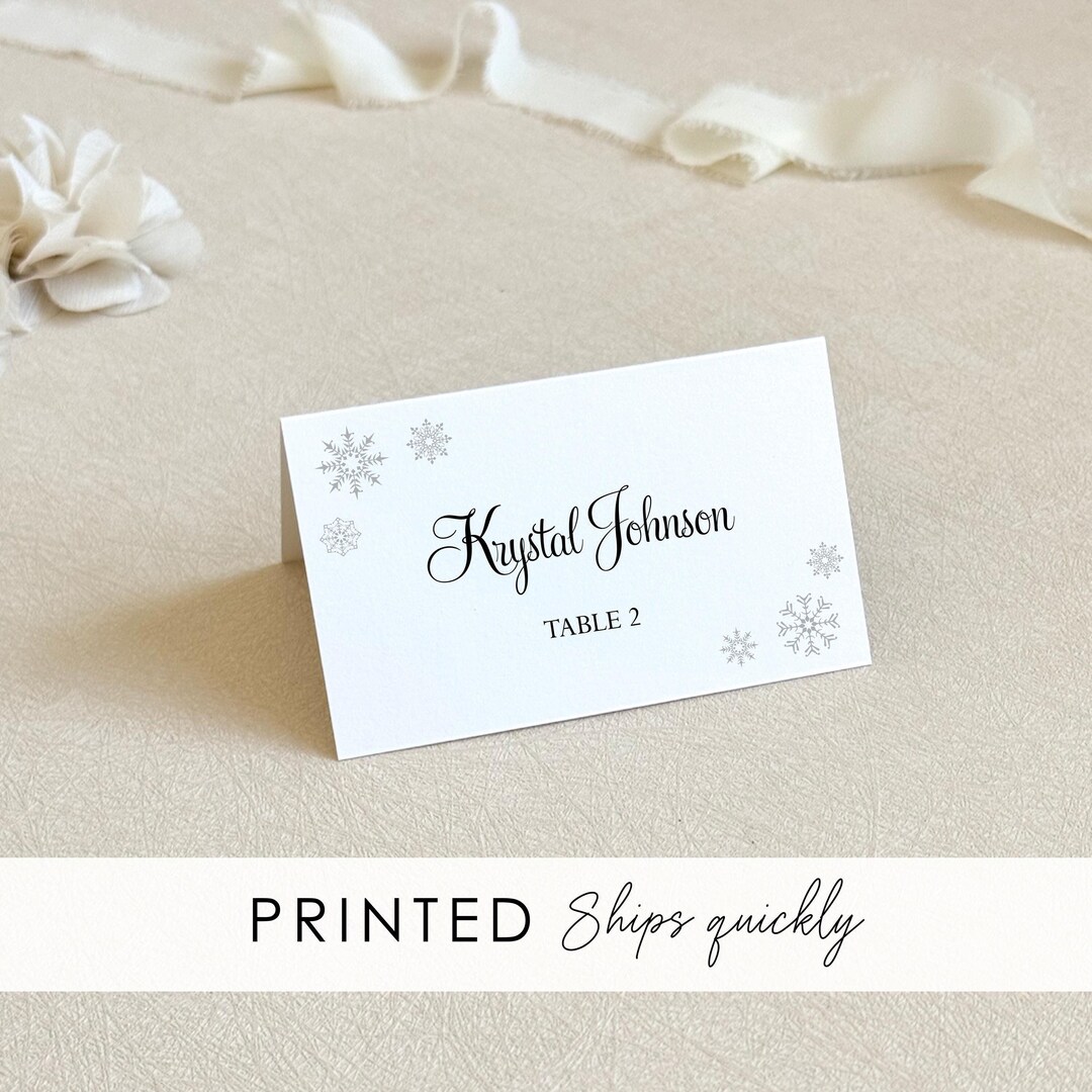 Snowflake Place Card for Winter Wedding Printed Name Card Winter ...