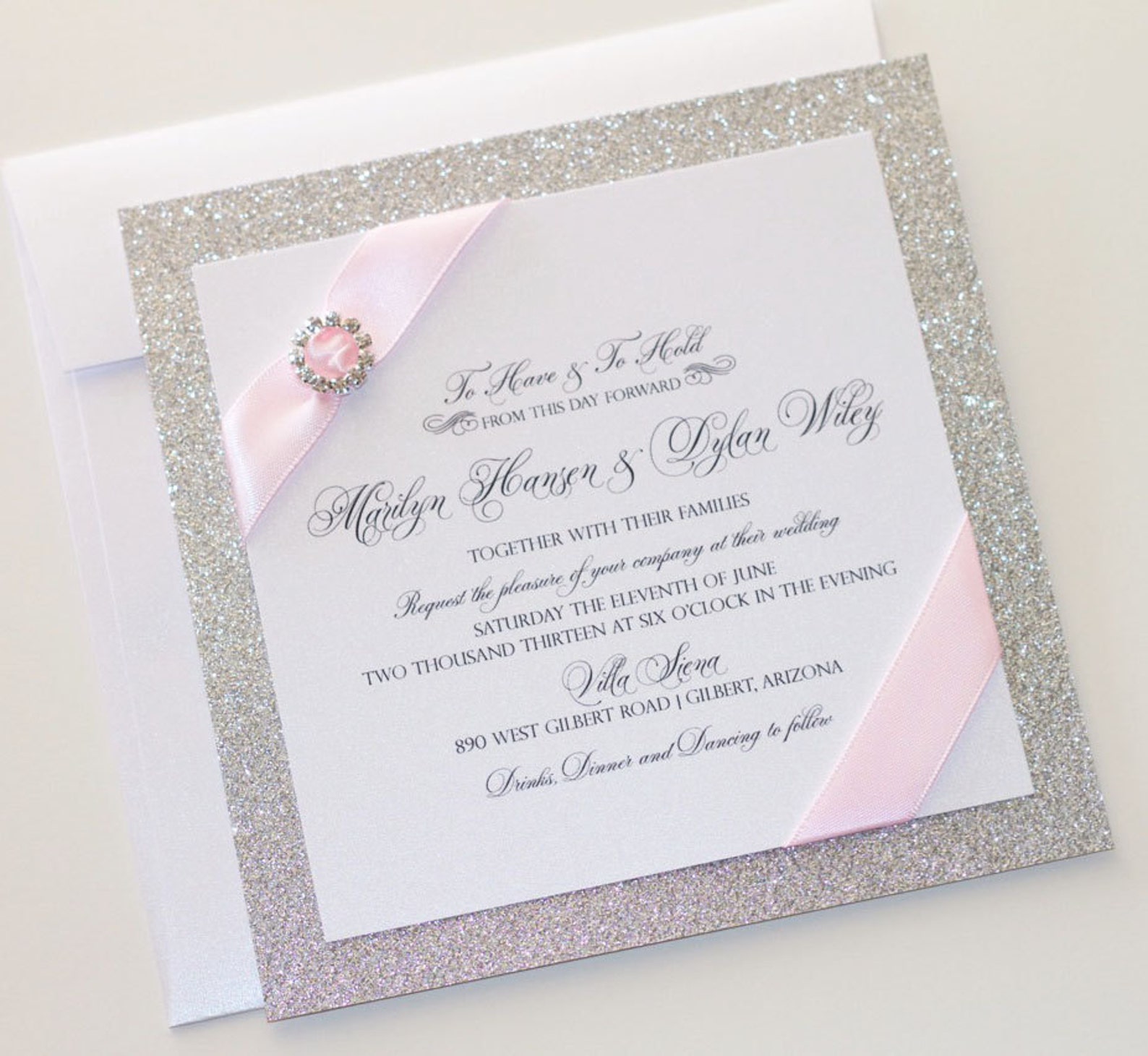 Silver Glitter Wedding Invitation Vintage Wedding Invitation | Etsy