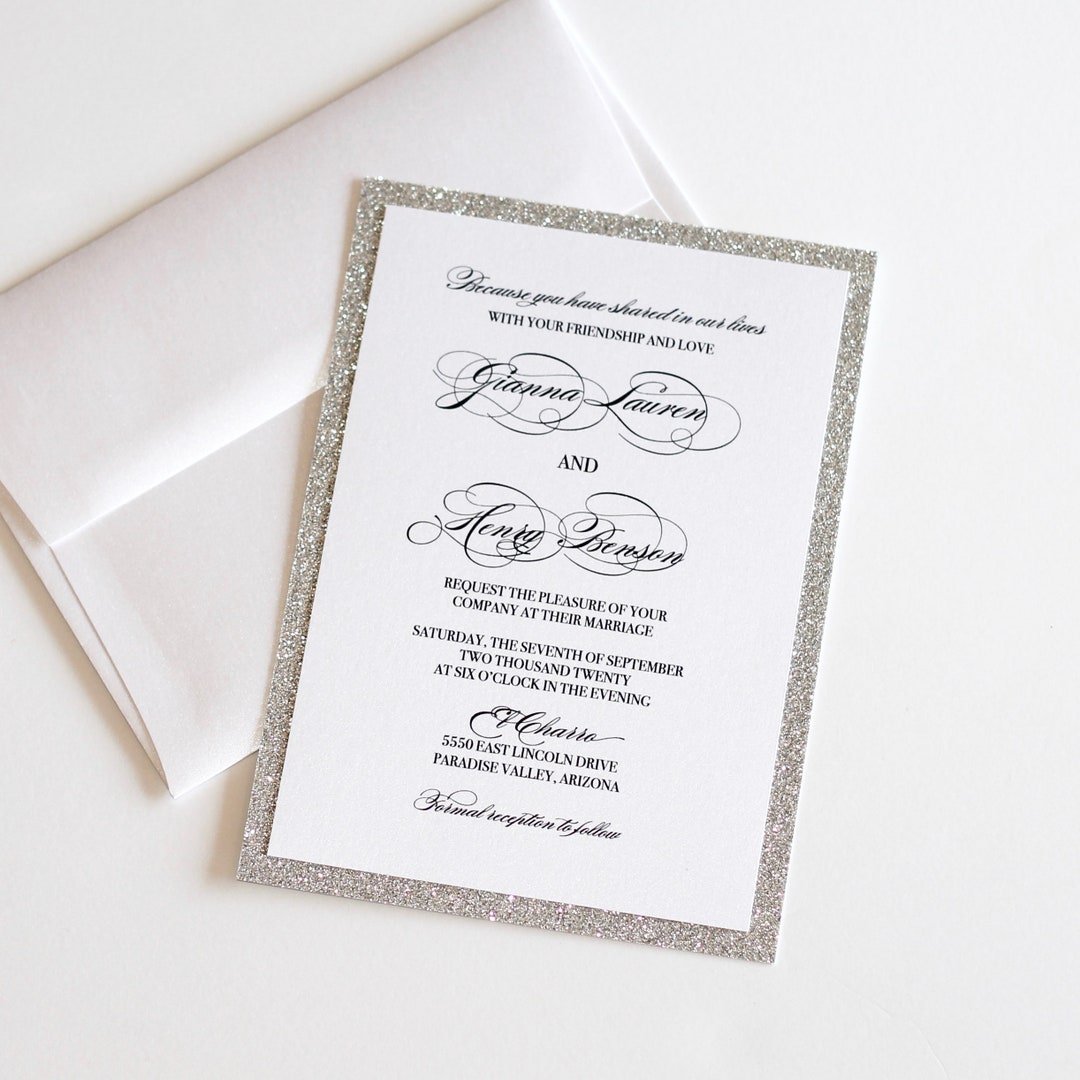 Silver Glitter Wedding Invitation Modern Wedding Elegant - Etsy