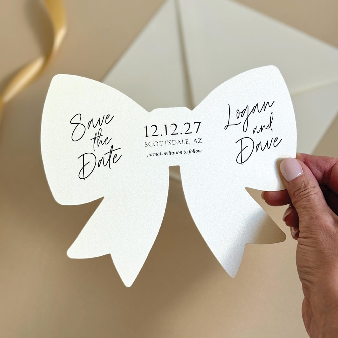 Bow Save the Date Wedding Coquette Theme Save the Date Card Printed ...