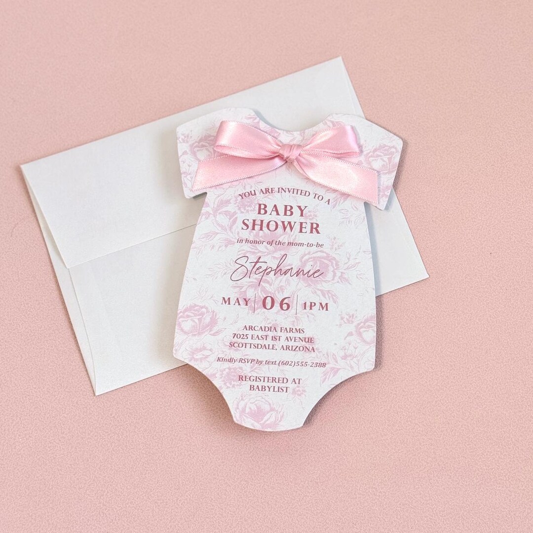 Bow Baby Shower Invitation Girl Floral Baby Shower Invite Pink Toile ...