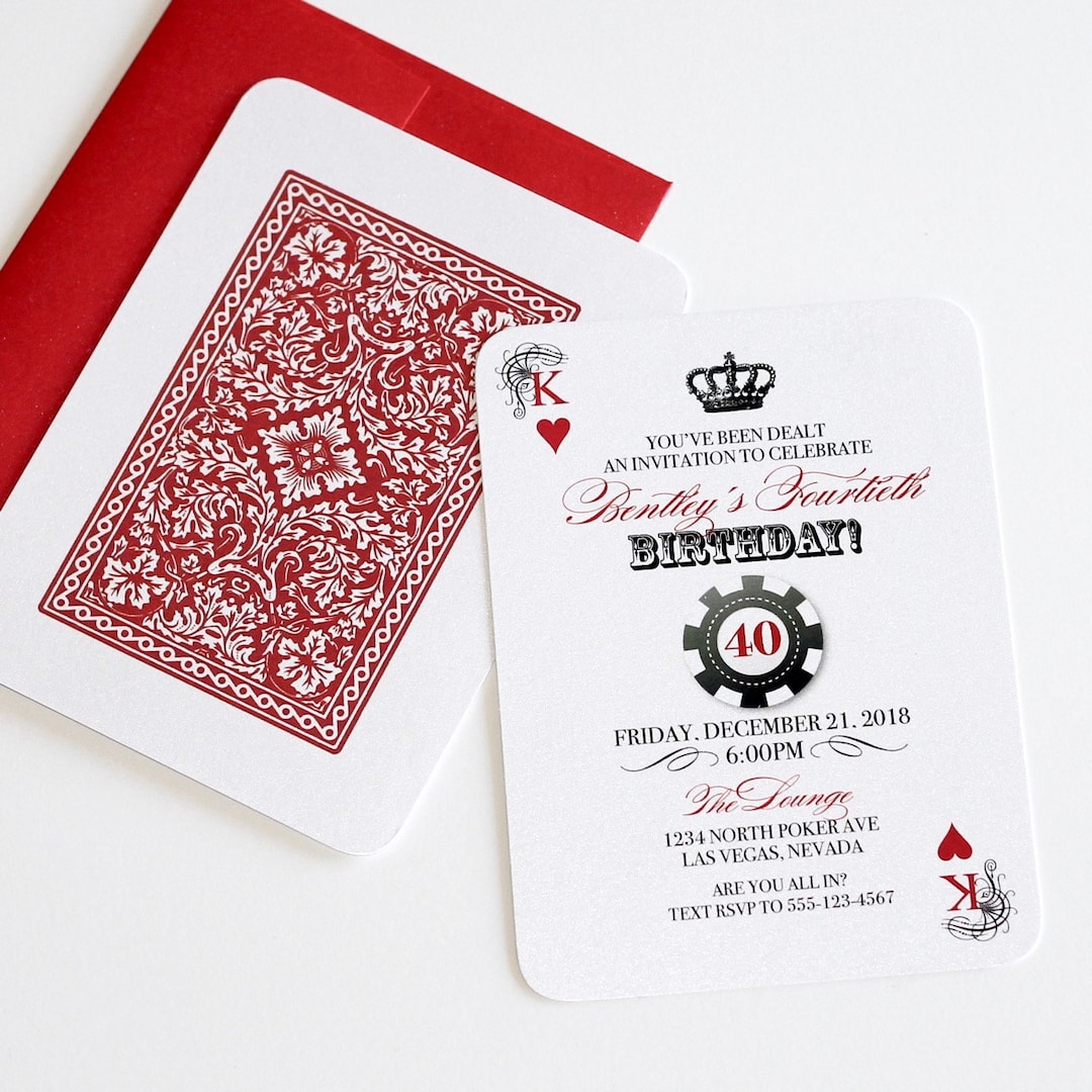 40th Birthday Casino Invitation Playing Card Invitation Las Vegas Poker ...