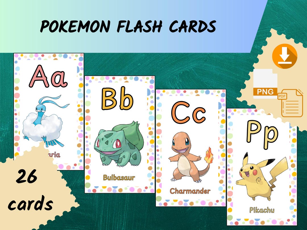 26 Pokemon Alphabet Flashcards for Toddlers Kids Kindergarten Preschool ...