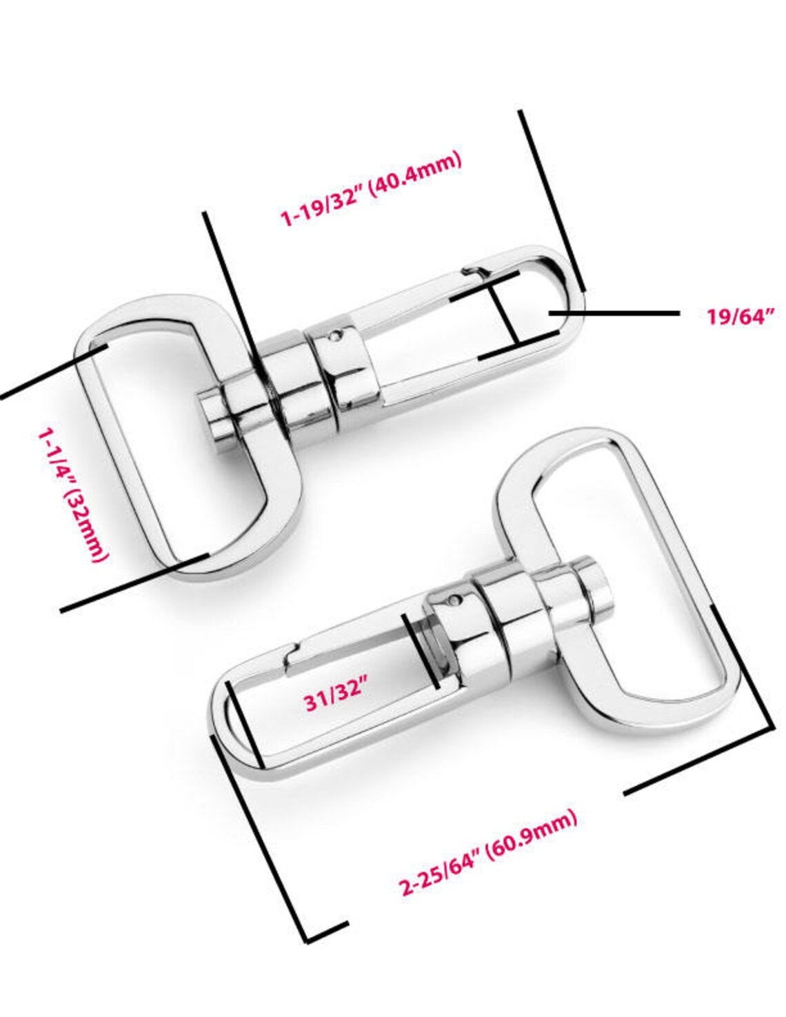 1 1/4" (32mm) Metal Push Gate Swivel Snap "bullet" Hook - Nickel ...