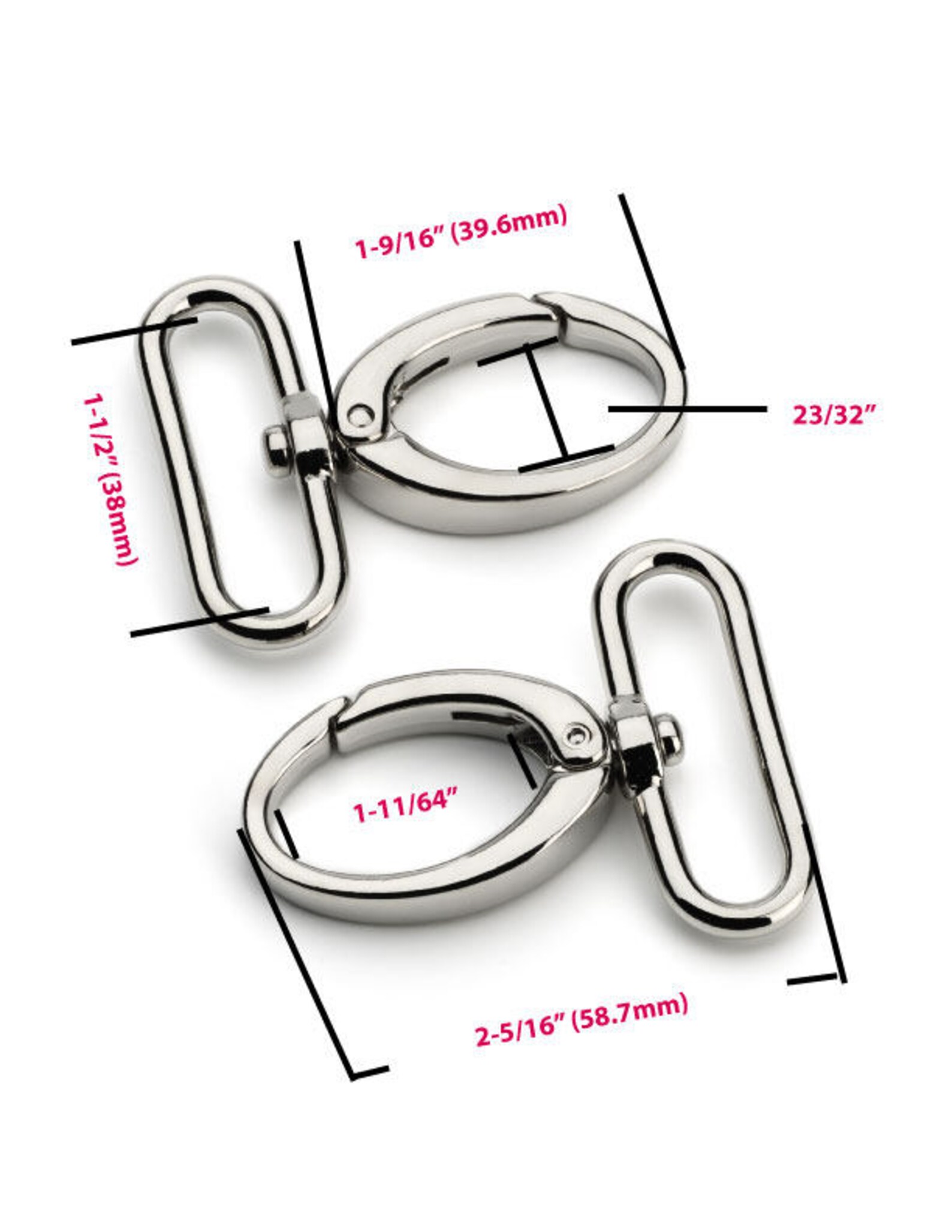 1 1/2" Metal Egg Shaped Push Gate Swivel Snap Hook - "pearl" Nickel ...