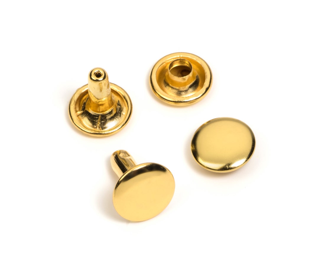 100 Sets - 9mm Head X 9mm Post Rivet - Round Cap - Double Headed - Gold ...