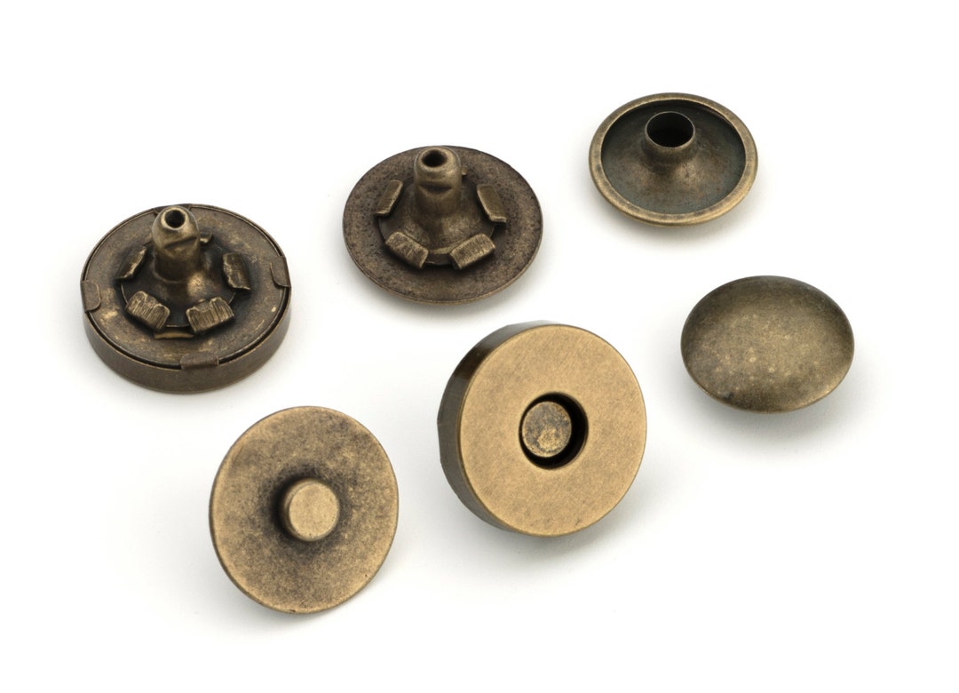 14mm Double Rivet Magnetic Purse Snaps - Antique Brass - (MAGNET SNAP ...