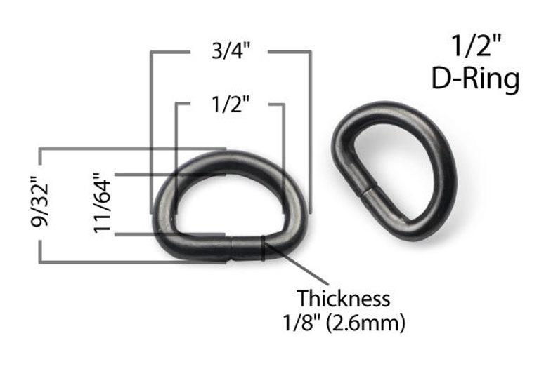1/2" Metal D Rings Dee Rings Non Welded Black Nickel - Free Shipping (D ...