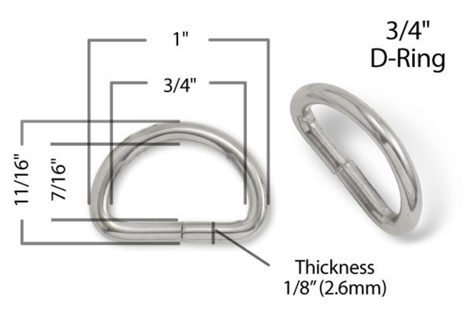 3/4" Metal D Rings Dee Rings Non Welded "pearl" Nickel - Matte Finish ...