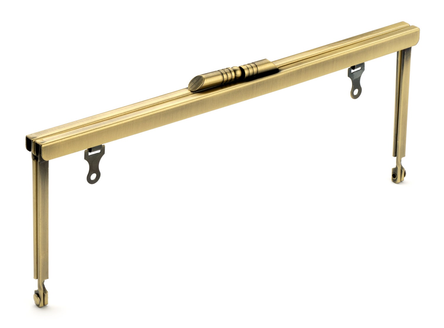 8" X 3" Antique Brass Purse Frame W/ Modern Style Clasp and Chain Loops ...