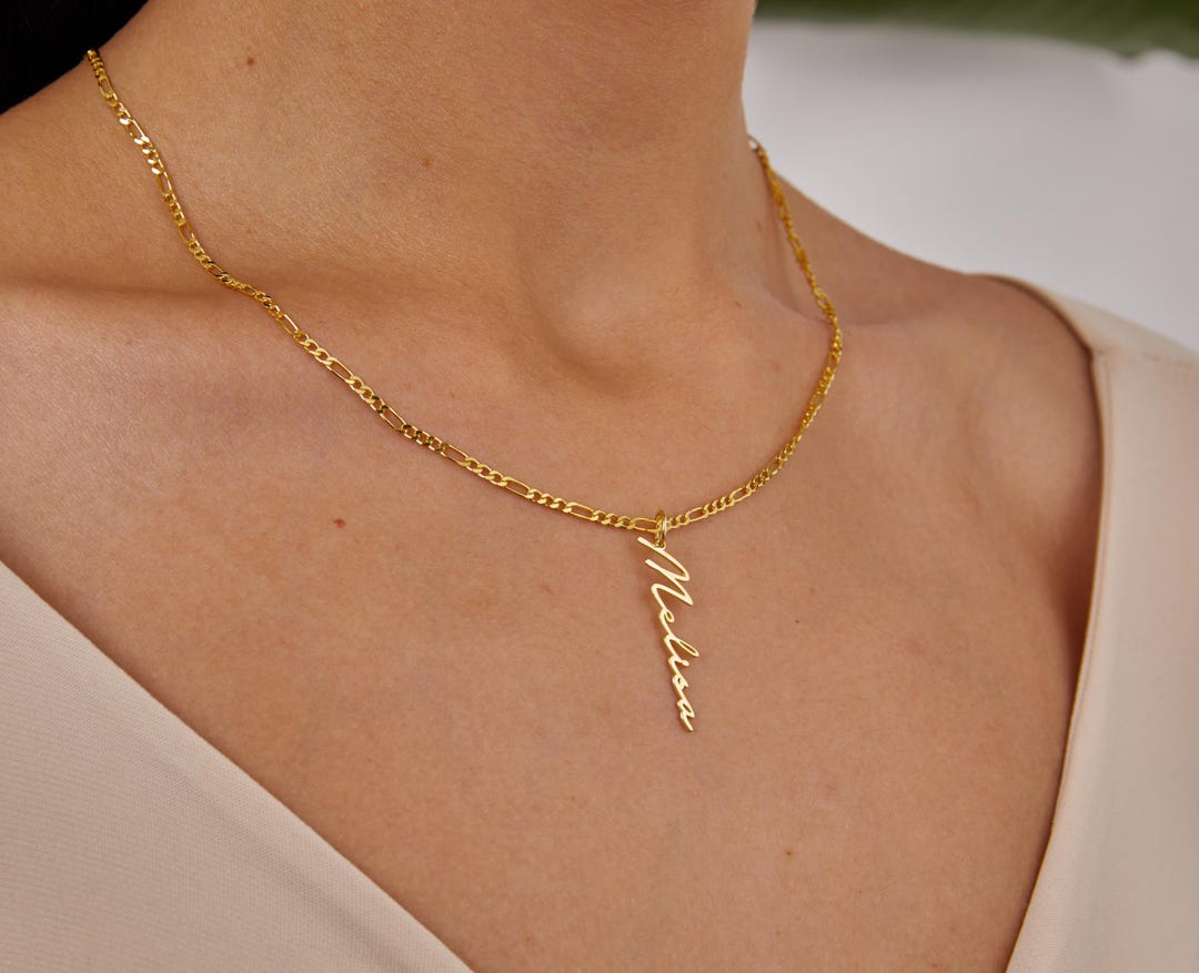 Gold Vertical Name Necklace, Personalized Vertical Name Pendant ...