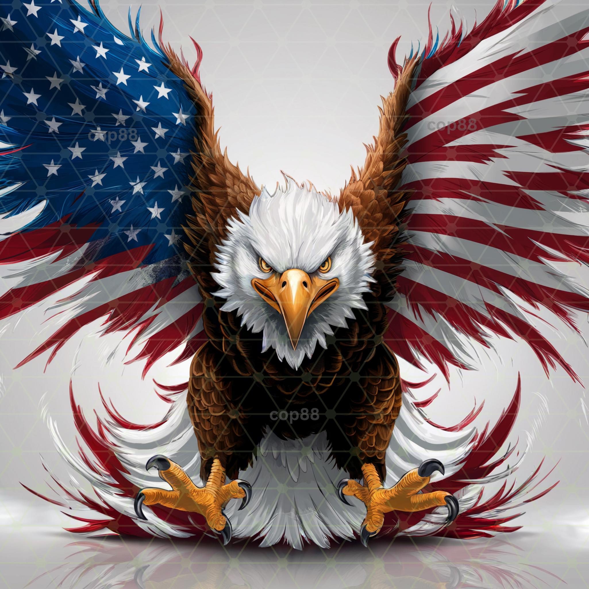 Patriotic Bald Eagle With American Flag Wings - High-resolution Digital ...