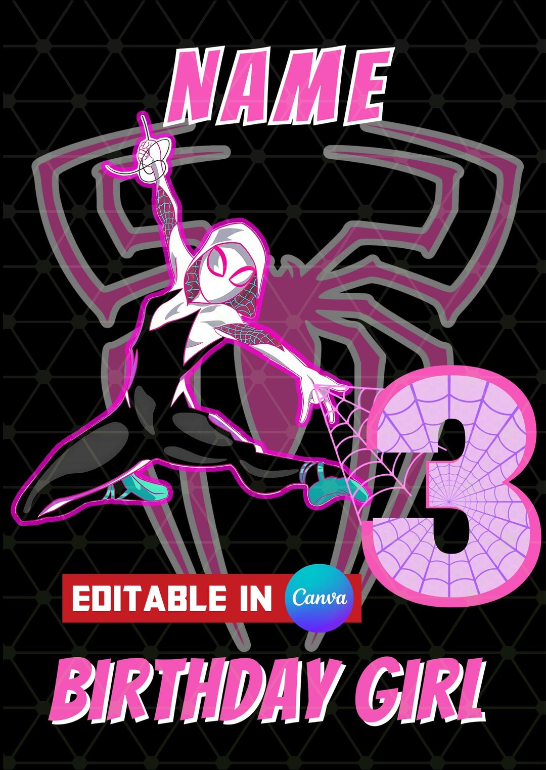 Personalized Spider-gwen Birthday Digital Template | Customizable 3rd ...
