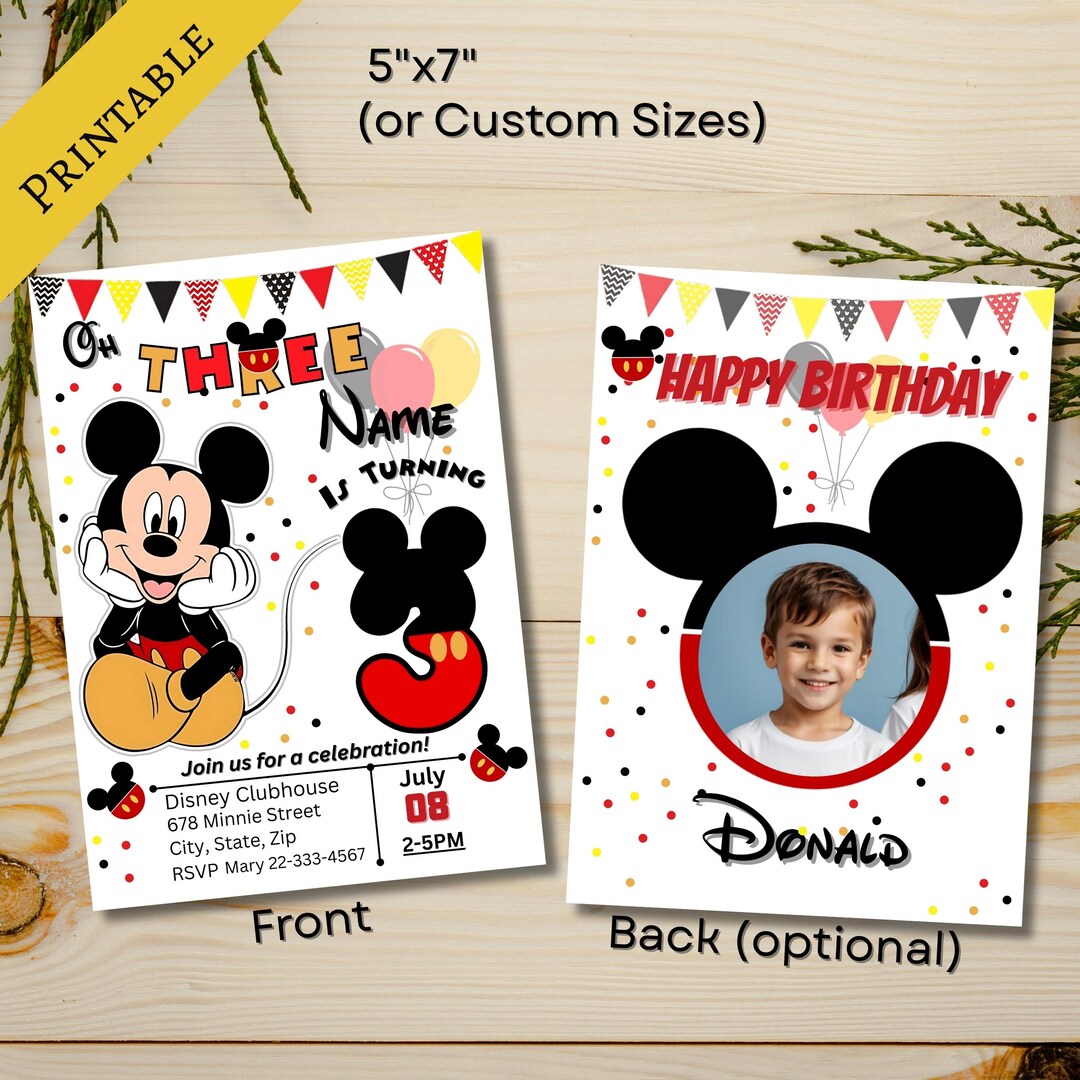 Mickey Mouse 3rd Birthday Invitation: Editable Canva Template (digital ...