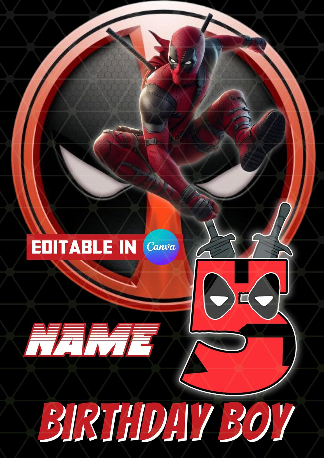 Personalized Deadpool Birthday Digital Template | Customizable 5th ...